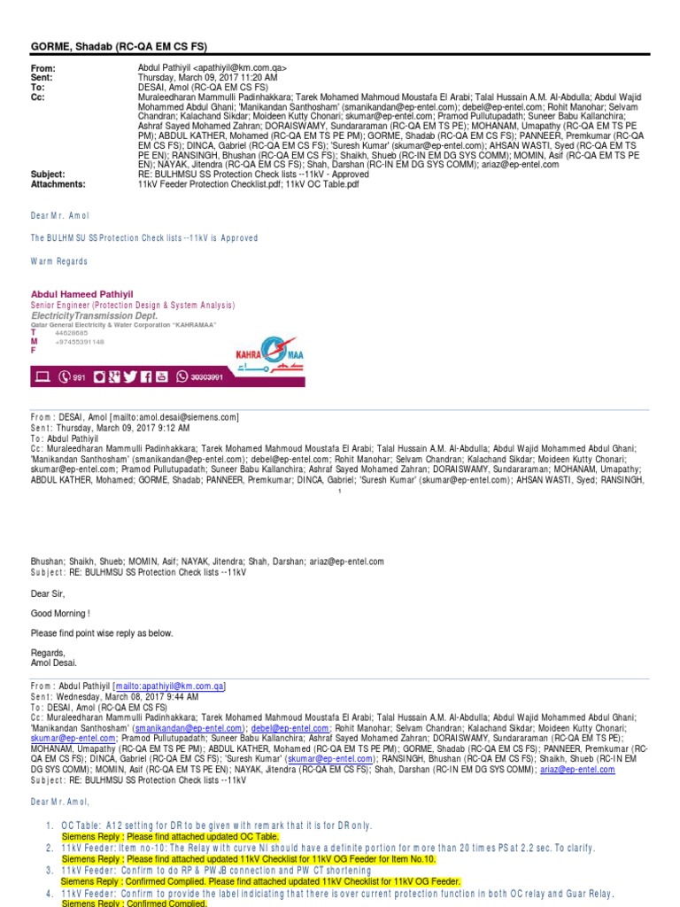 BHS Protection Checklist-11kV | PDF | Written Communication | Computing