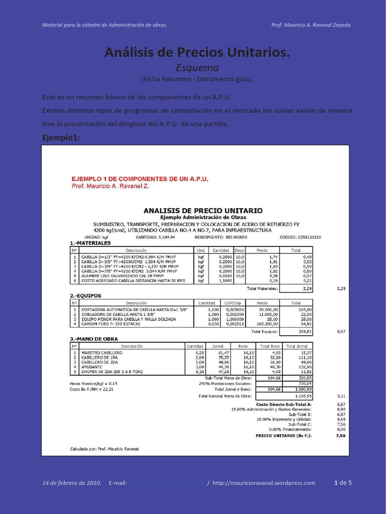 Esquema Analisis de Precios Unitarios | Salario | Business