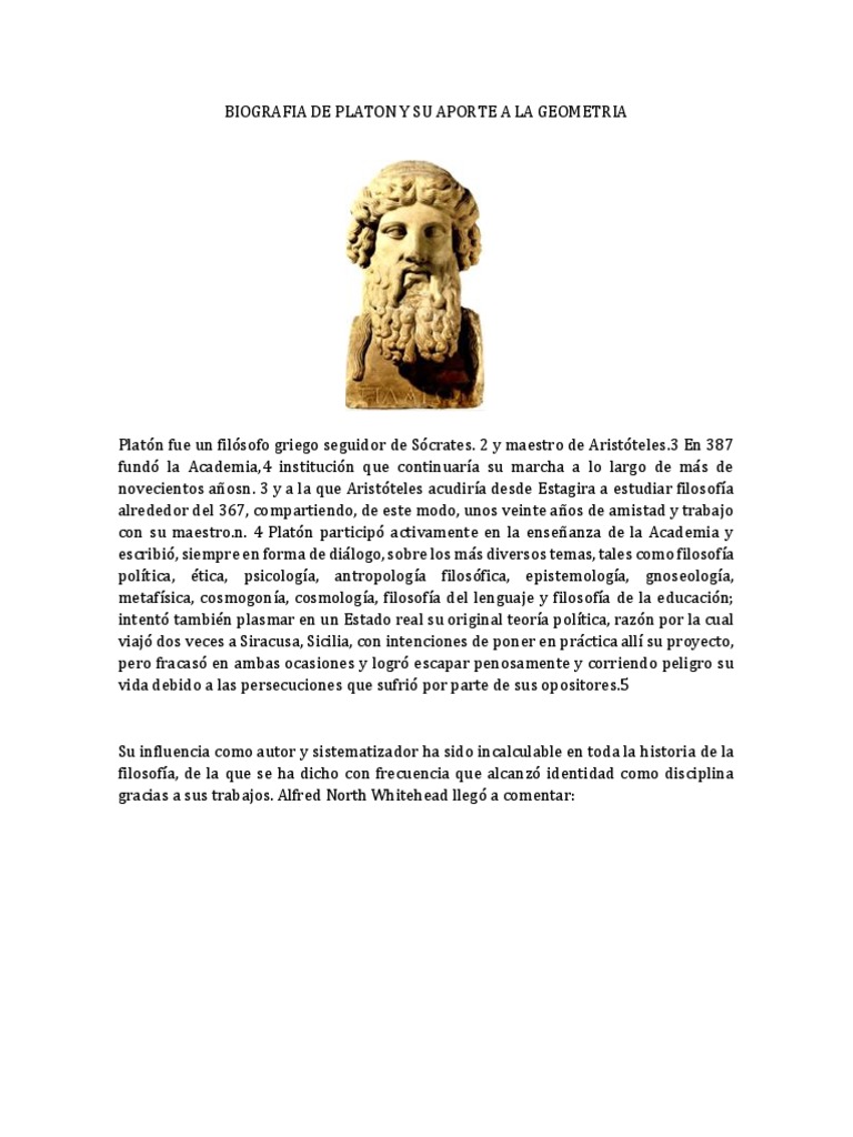 Biografia de Platon y Su Aporte A La Geometria | PDF | Platón | Geometría