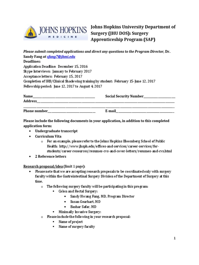 JHU DOS SAP Application | PDF | Johns Hopkins University | Health Care