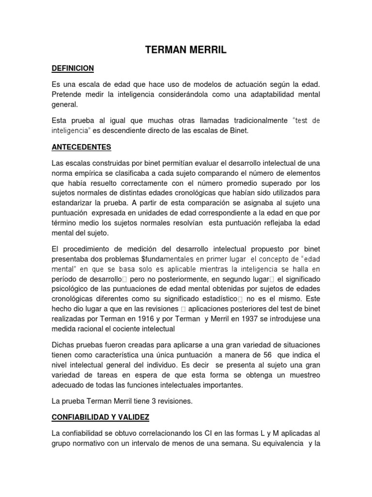 Terman Merril | PDF | Cociente de inteligencia | Validez (Estadísticas)