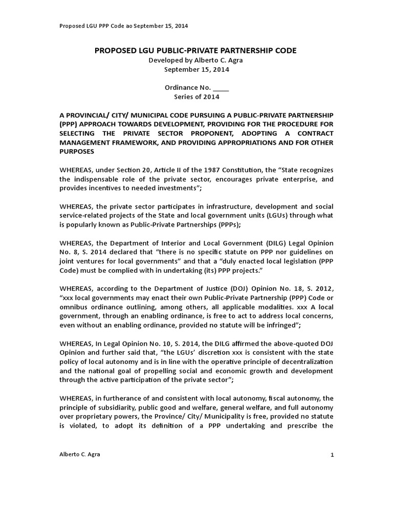 Agra Lgu PPP Code | PDF | Public–Private Partnership | Guarantee