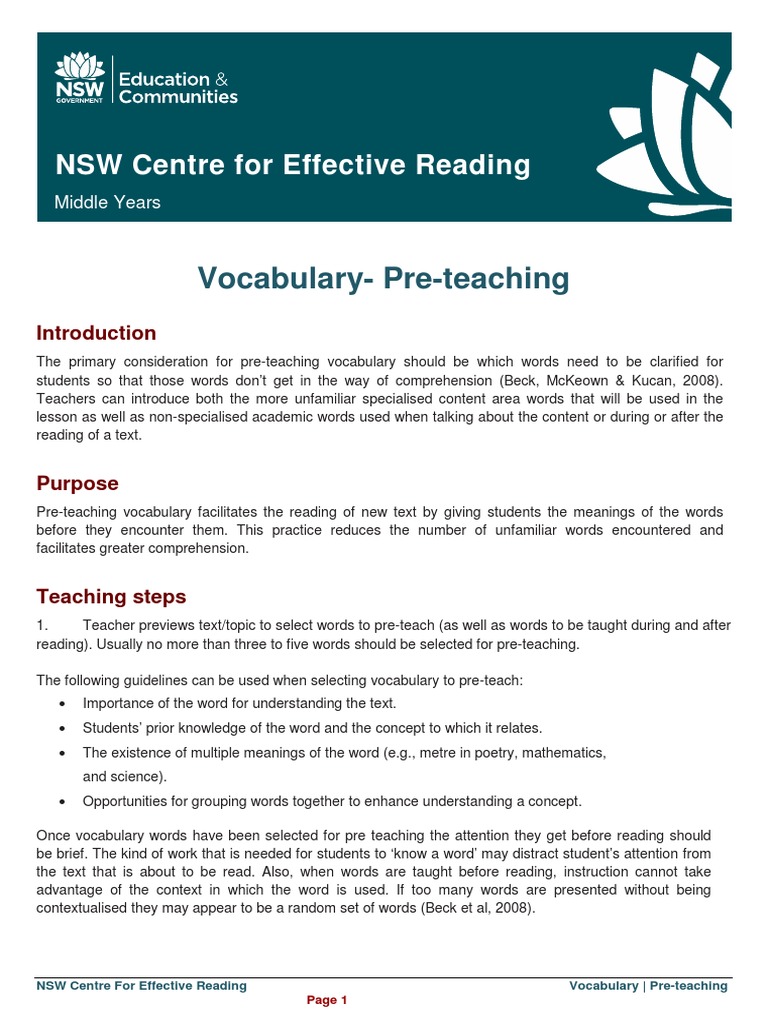 Pre Teach Vocab | PDF | Reading Comprehension | Psychological Concepts