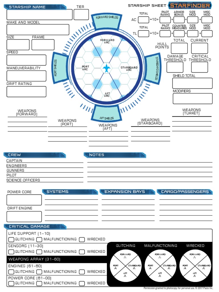 Starfinder RPG - Ship Sheet | PDF | Maritime Incidents | Shipping