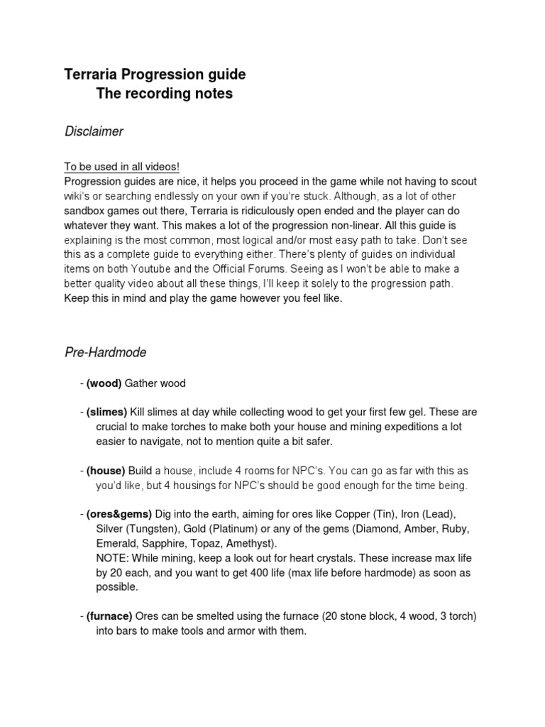 Terraria Progression Guide | PDF | Gemstone | Leisure