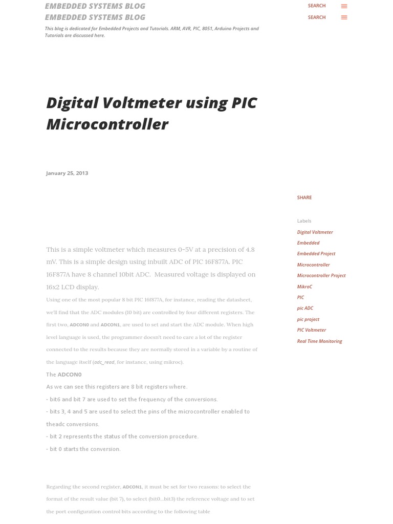 Digital Voltmeter Using PIC Microcontroller | PDF | Analogue Electronics | Analog To Digital ...