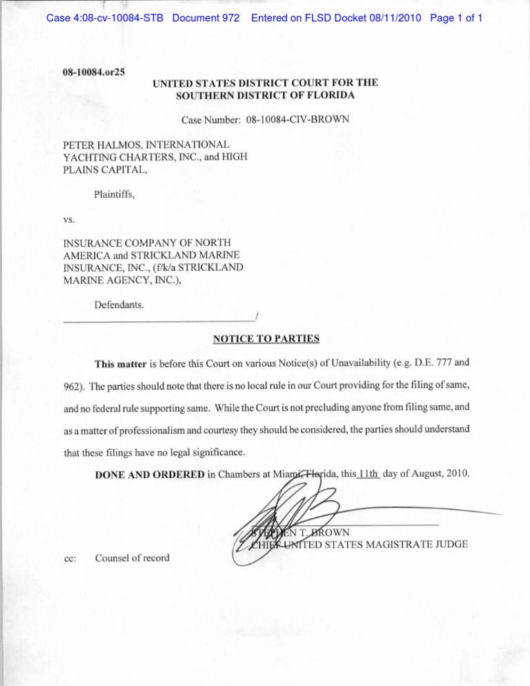 Judge Brown Notice of Unavailability | PDF