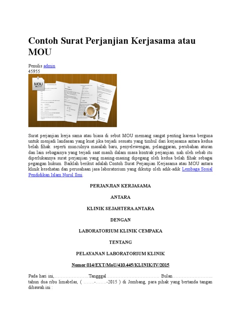 Contoh Surat Perjanjian Kerjasama Atau MOU | PDF
