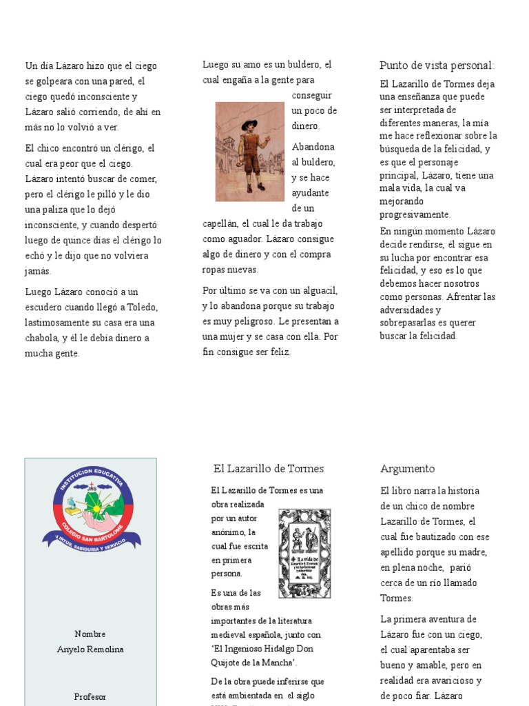 Folleto Sobre 'El Lazarillo de Tormes' | PDF | Ocio
