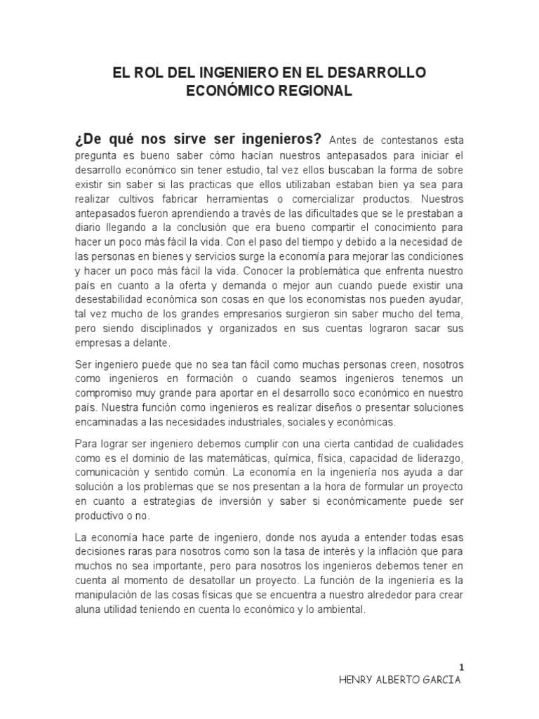 Ensayo El Rol Del Ingeniero | PDF | Ingeniería | Ciencias económicas