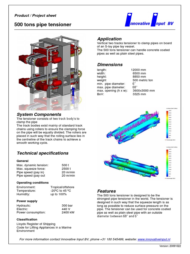 500 Tons Pipe Tensioner Specifications | PDF | Pipe (Fluid Conveyance ...