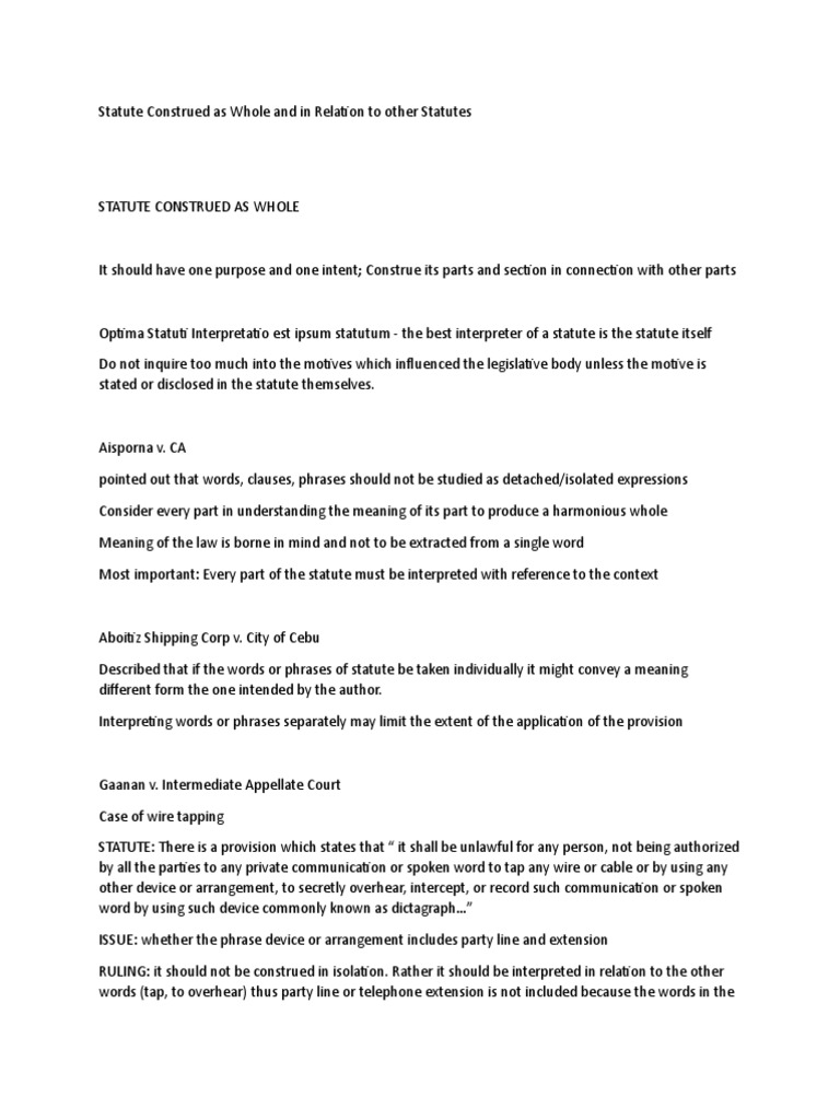 Statcon - Statute Construed As Whole and in Relation To Other Statutes ...