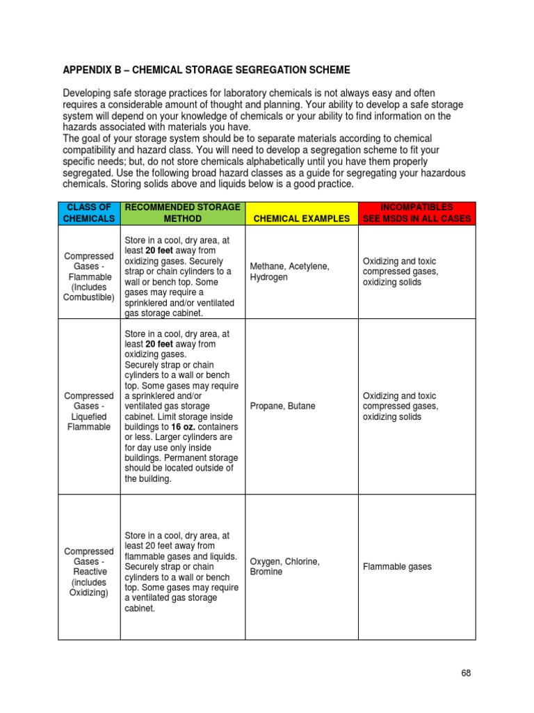 Chemical Storage Segregation Scheme | PDF | Acid | Sodium Hydroxide
