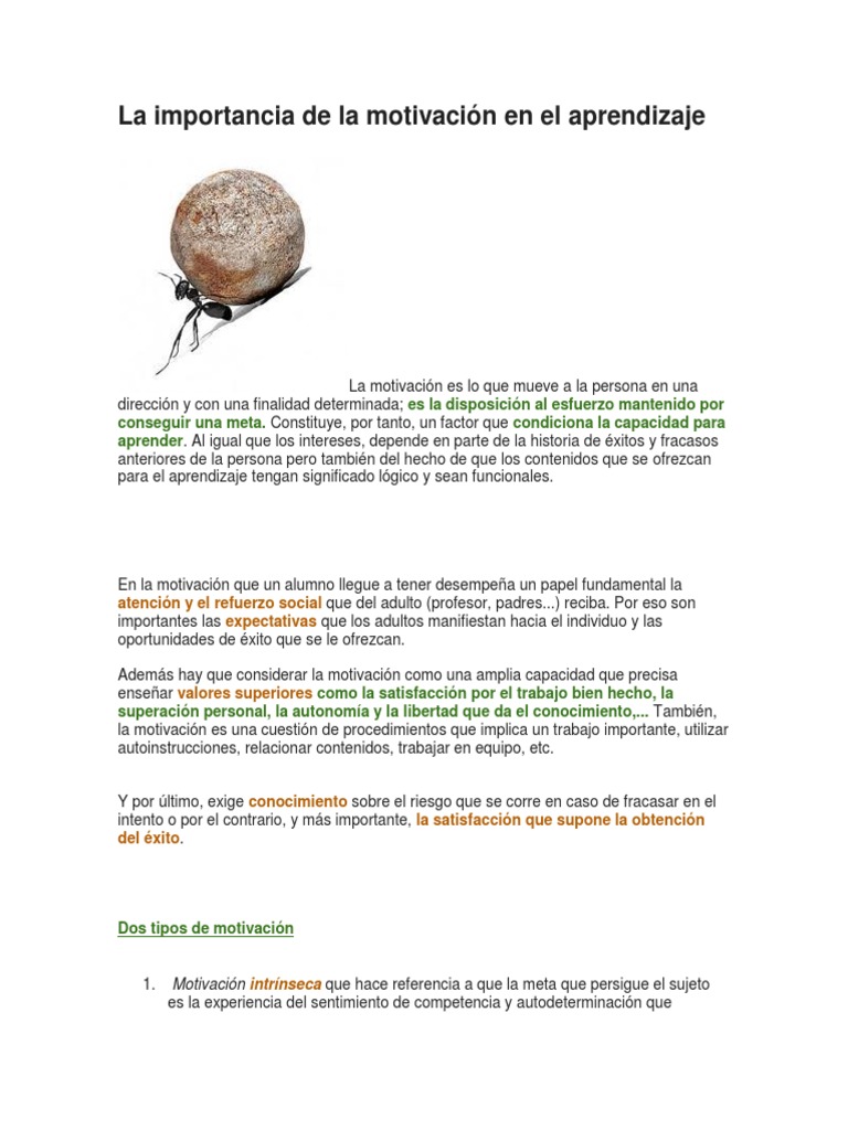 La Importancia de La Motivación en El Aprendizaje | PDF | Motivación ...