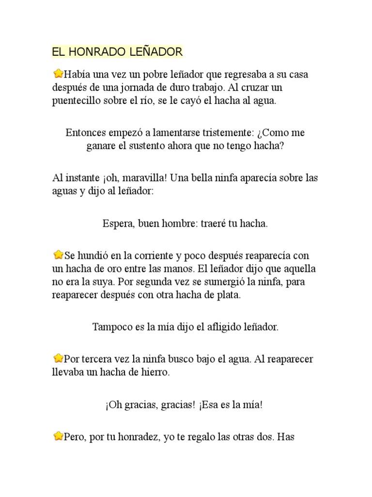 El leñador honrado y su recompensa | PDF