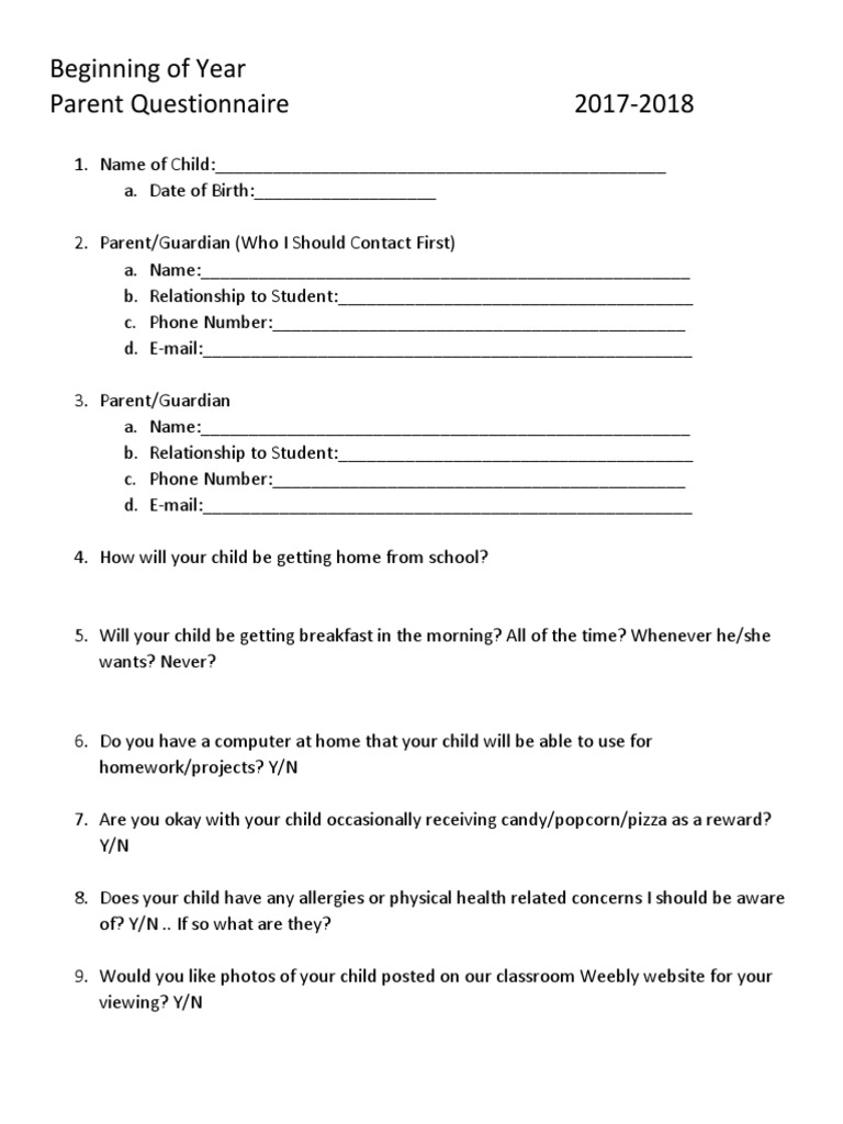 Parent Questionnaire | PDF