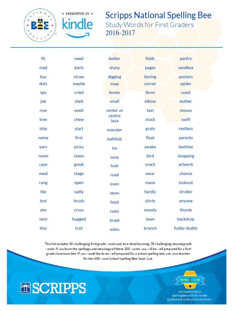 Spelling Bee Word Lists for Grades 1-7 | PDF