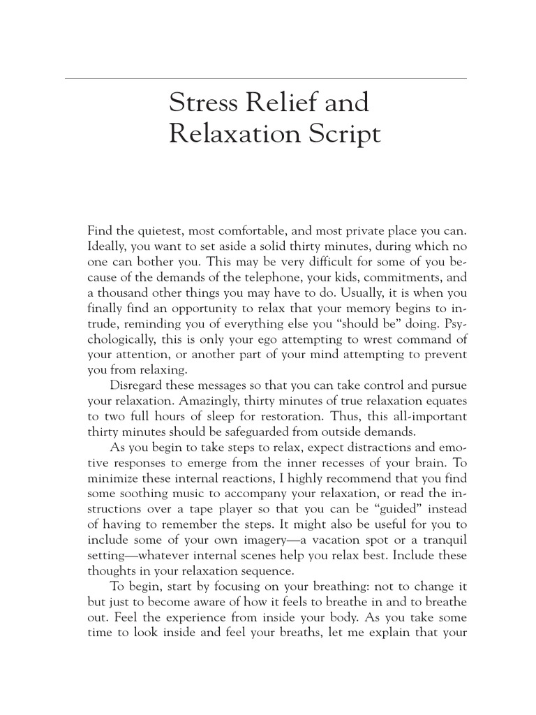 Stress Relief and Relaxation Script | PDF | Breathing | Heart Rate