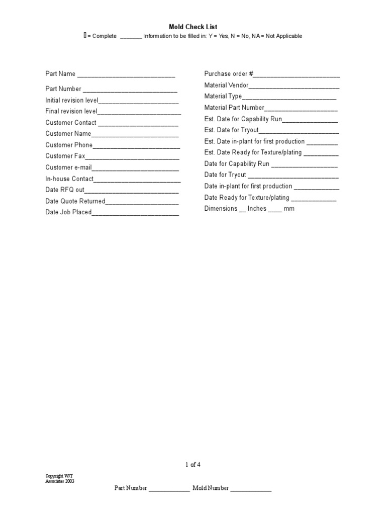 Mold Checklist | Download Free PDF | Manufactured Goods | Mechanical ...