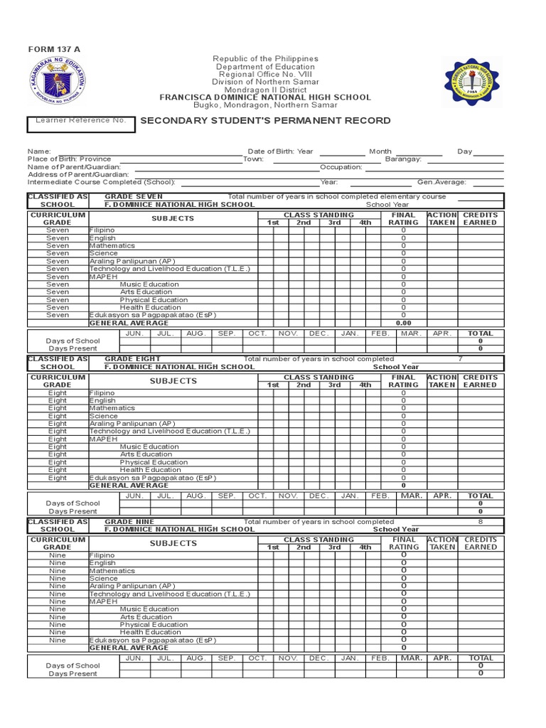 FORM137A PDF Physical Education Curriculum