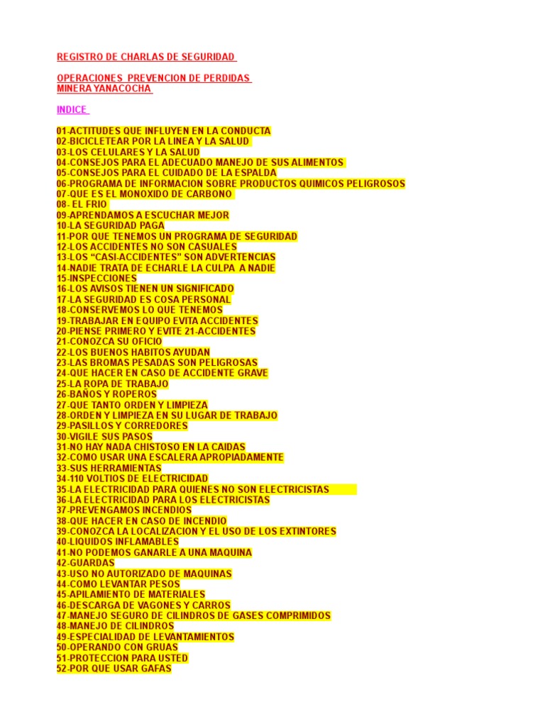 Charlas de 5 Minutos - Reuniones Grupales | PDF | Monóxido de carbono ...