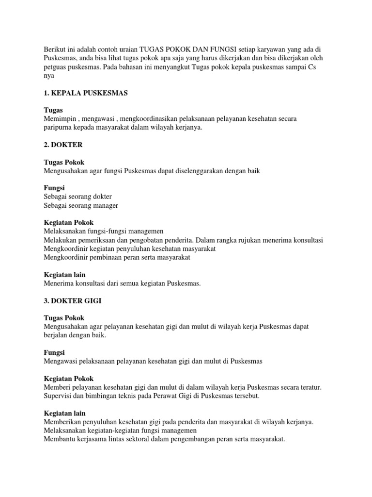 Uraian Tugas Karyawan | PDF