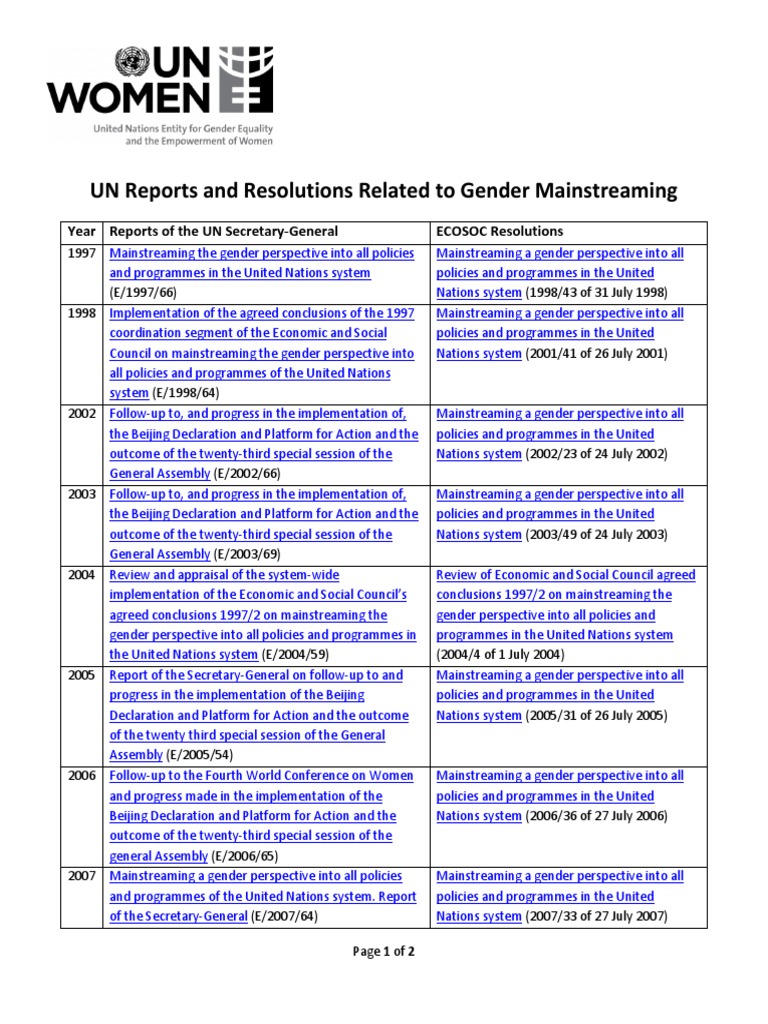UNWomen GenderMainstreamingReportsAndResolutions en PDF | PDF ...