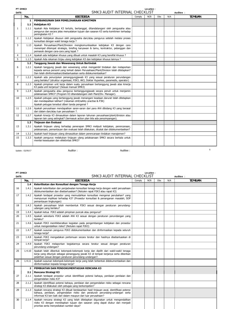 Check List Audit SMK3 Final Kel 2 | PDF | Teknologi & Rekayasa