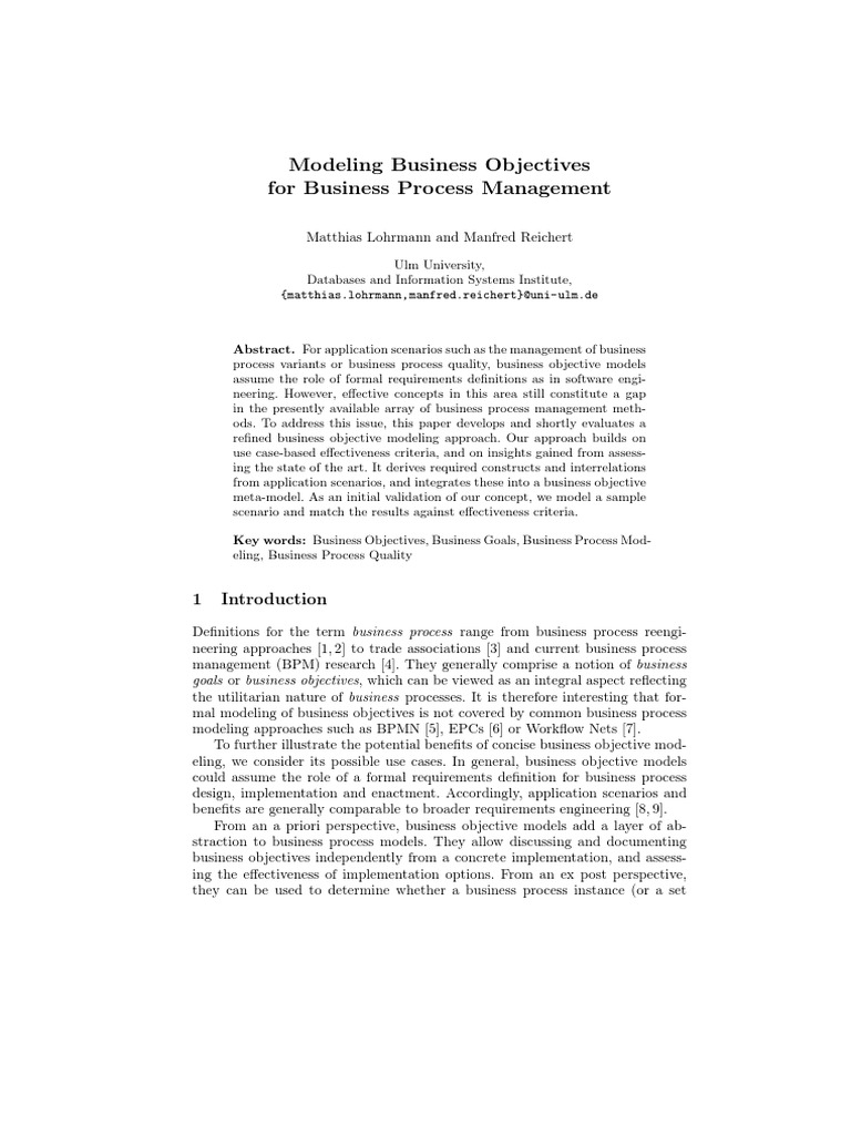 Business Objective Modeling in BPM | PDF | Business Process | Business ...