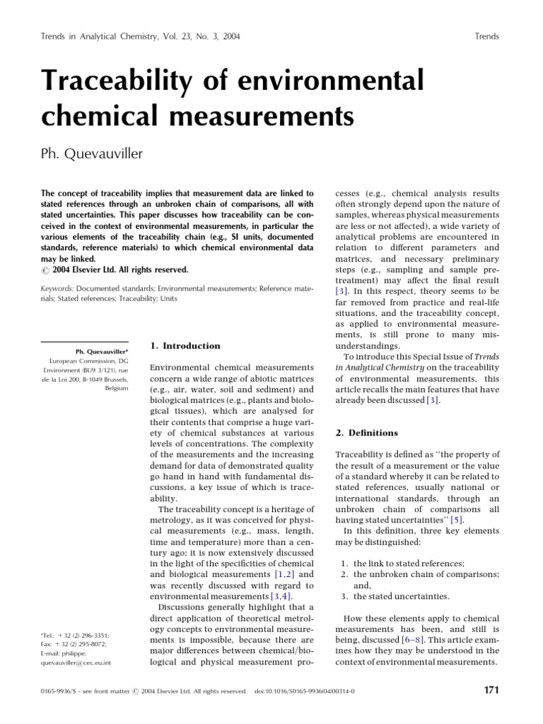 Traceability of Environmental Chemical Measurements: Ph. Quevauviller ...