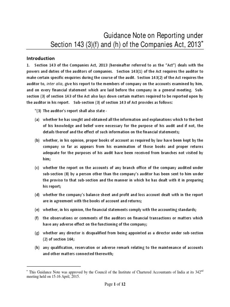 GN - S.143 | PDF | Auditor's Report | Going Concern