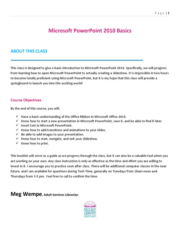 Basics 2010 Class Handout | PDF | Microsoft Power Point | Icon (Computing)