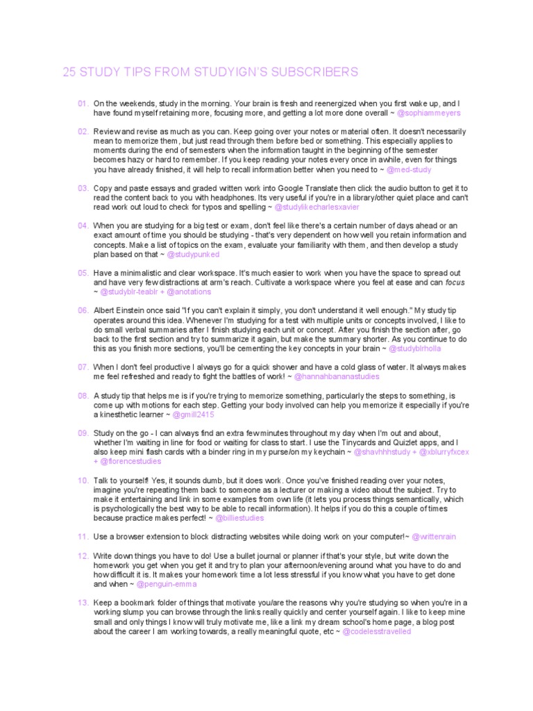 25 Study Tips!!! PDF | PDF | Test (Assessment) | Cognition