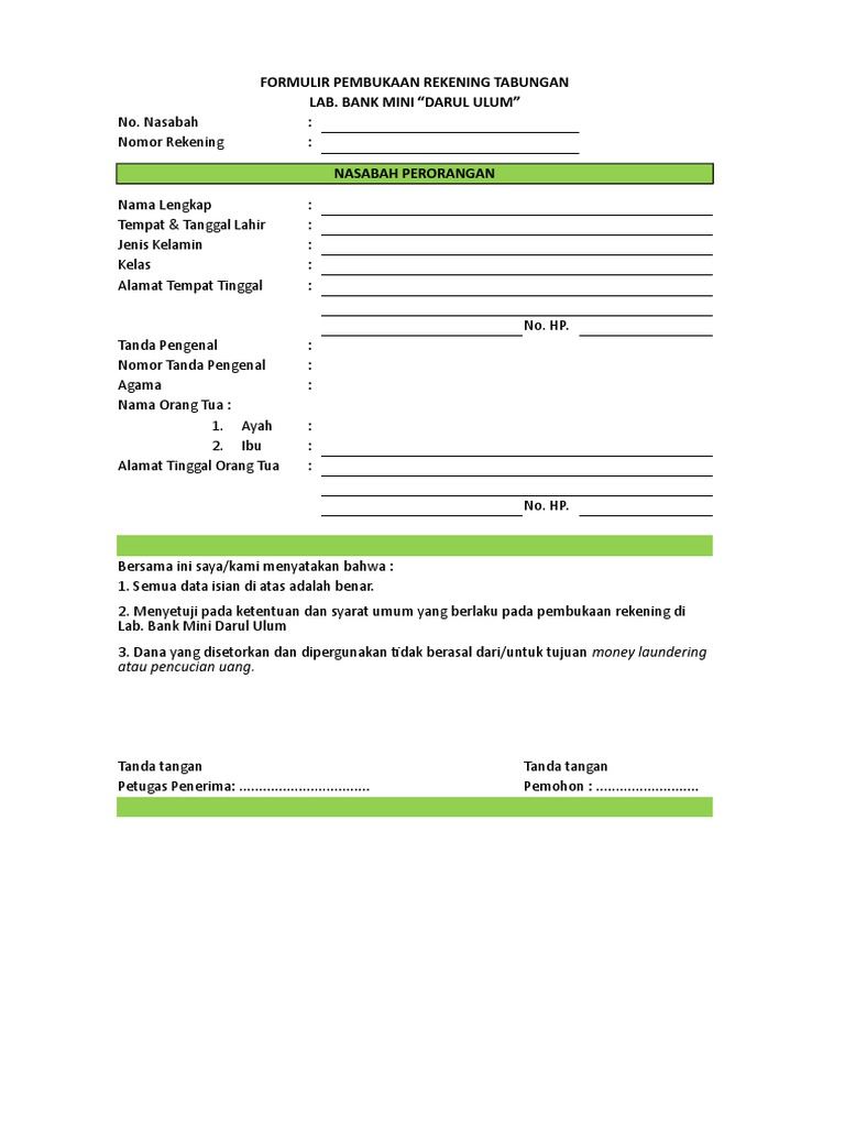 Formulir Pembukaan Rekening | PDF