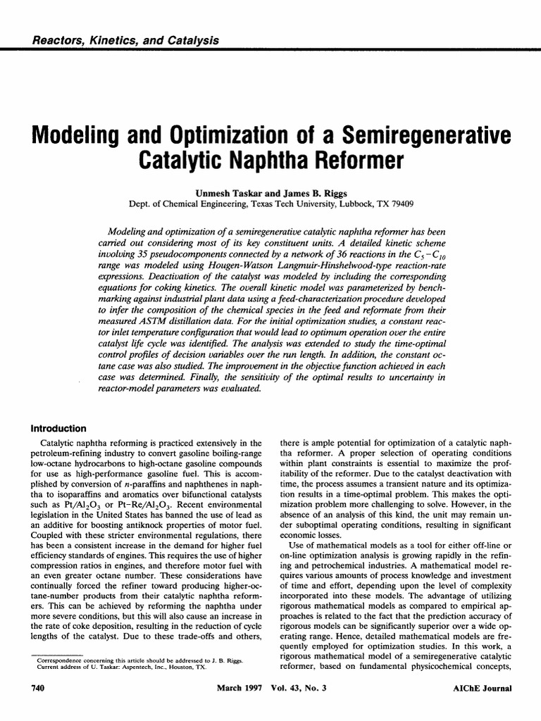 Modeling and Optimization of A Semiregenerative Catalytic Naphtha Reformer | PDF | Chemical ...