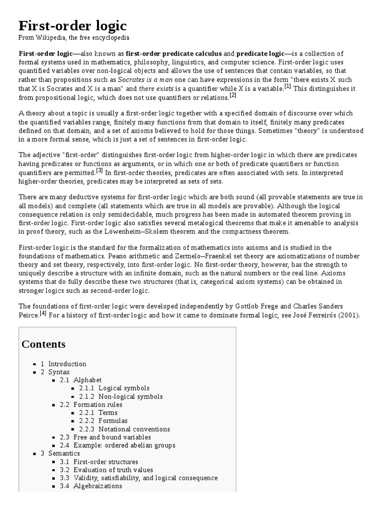 First-Order Logic PDF | PDF | First Order Logic | Interpretation (Logic)