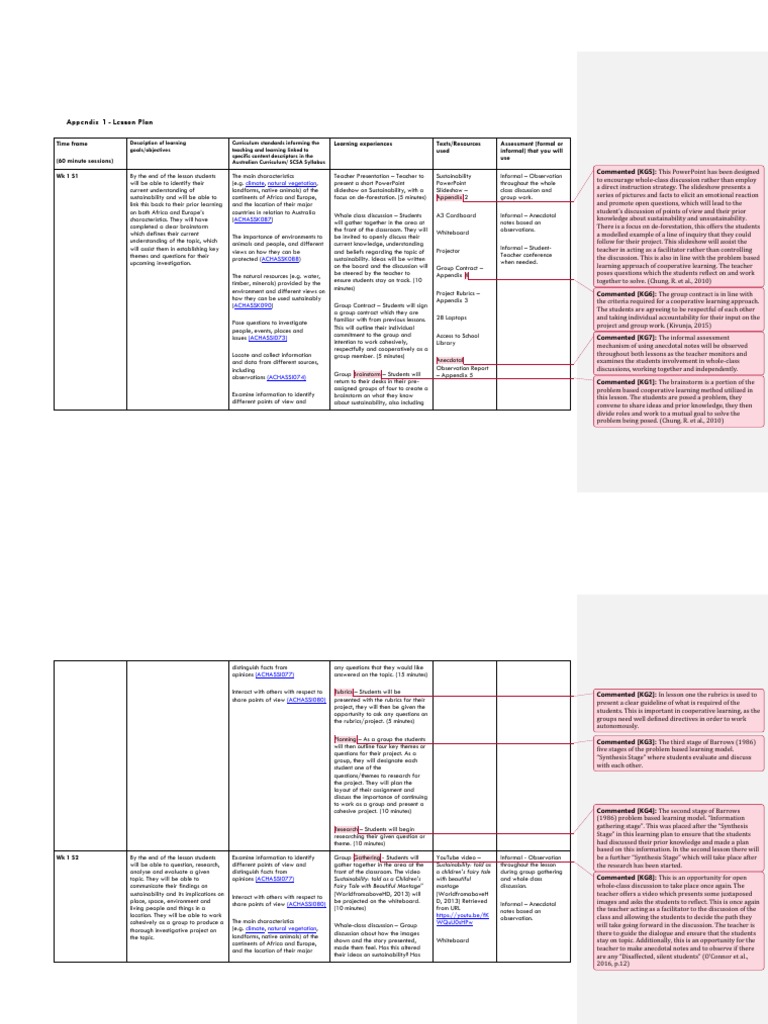 Appendix 1 - Lesson Plans | PDF | Educational Assessment | Lesson Plan