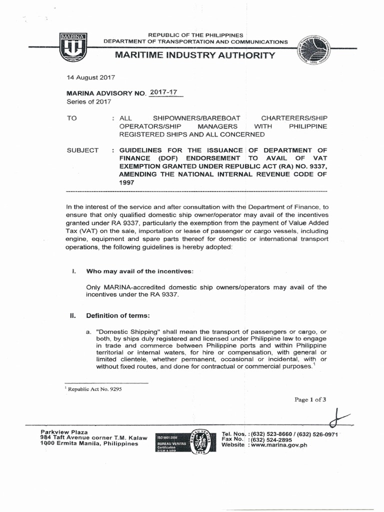 Maritime Industry Authority Advisory No 2017-17 | PDF | Ship Transport ...