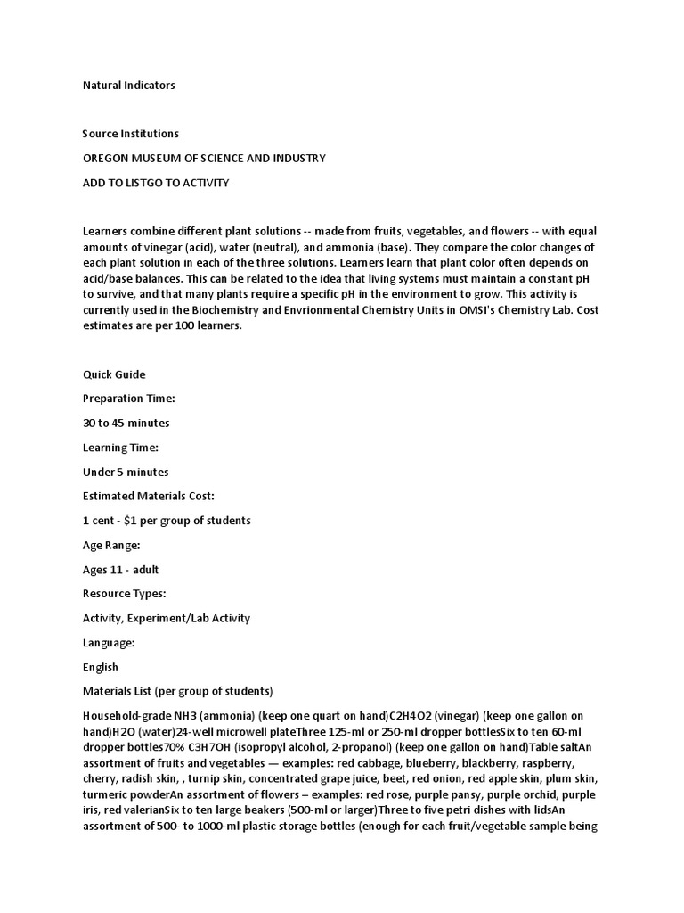 Natural Indicators | Download Free PDF | Ph | Vegetables