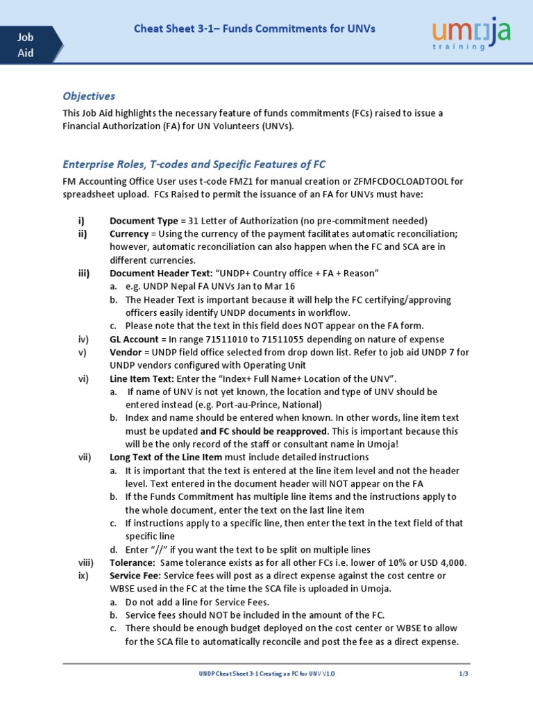 UNDP Funds Commitment Guide for UNVs | PDF | Software | Computing