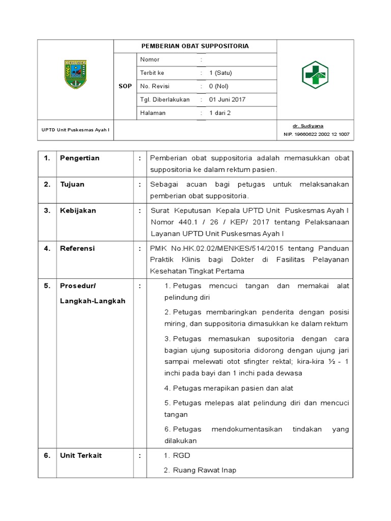 SOP - Pemberian Obat Suppositoria | PDF