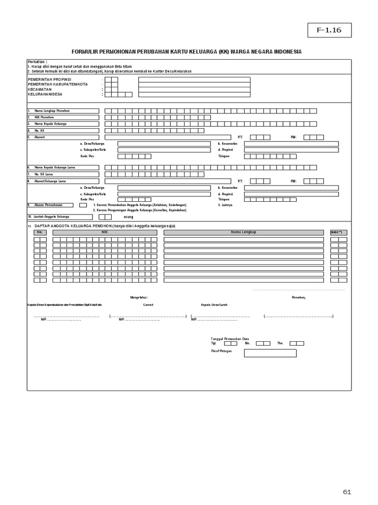 Formulir Permohonan Perubahan Kartu Keluarga (KK) Warga Negara ...