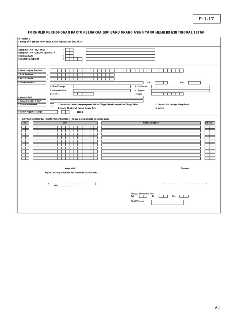 Formulir Permohonan KK Baru Orang Asing | PDF