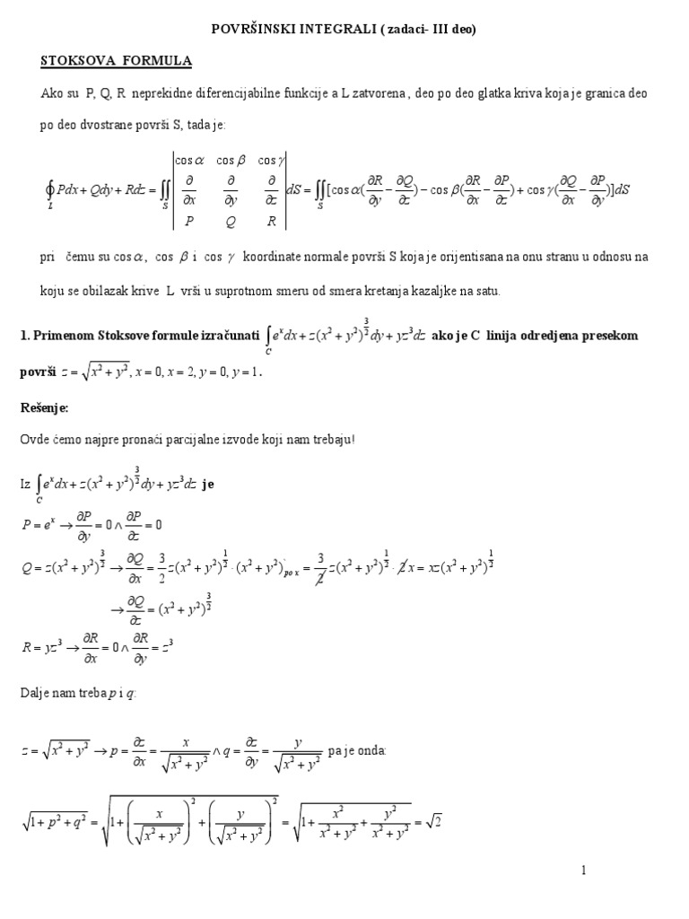 8.povrsinski Integrali Zadaci III Deo | PDF