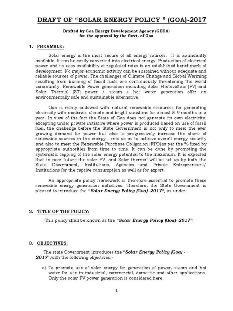 Solar Policy Goa | PDF | Solar Power | Renewable Energy