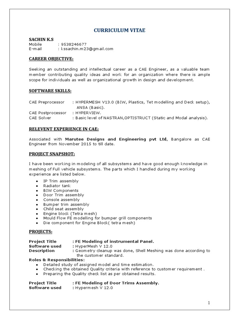 Curriculum Vitae: Sachin K.S | PDF | Computing And Information Technology
