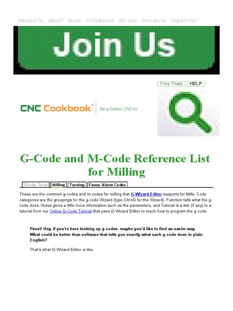 CNC G-Code and M-Code Reference List For CNC Mills | PDF | Numerical ...