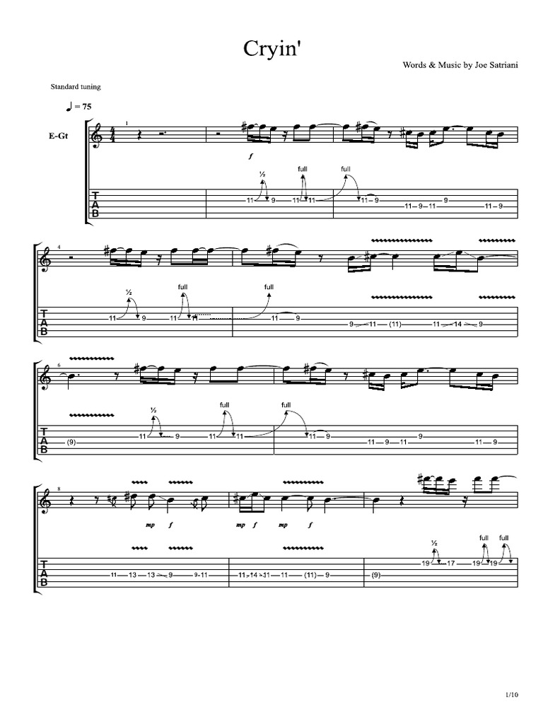 Joe Satriani - Cryin (Solo Guitar) | PDF