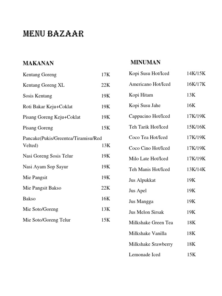 Menu Bazaar 1 | PDF