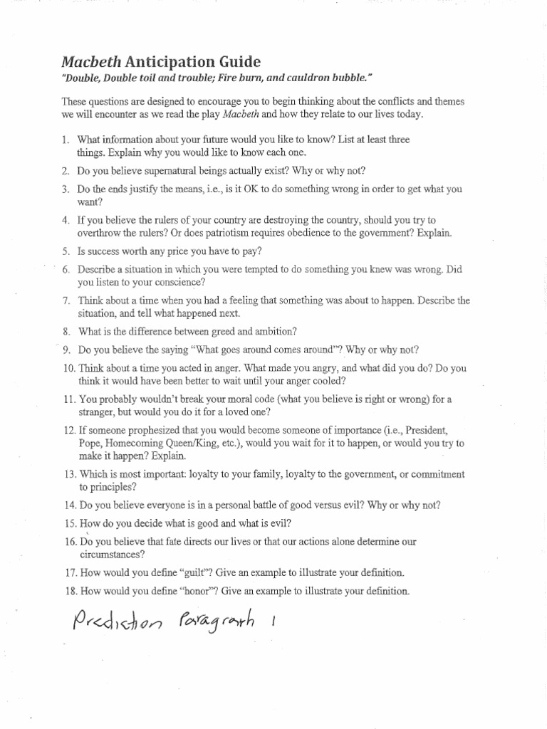 Anticipation Guide Macbeth | PDF | Macbeth